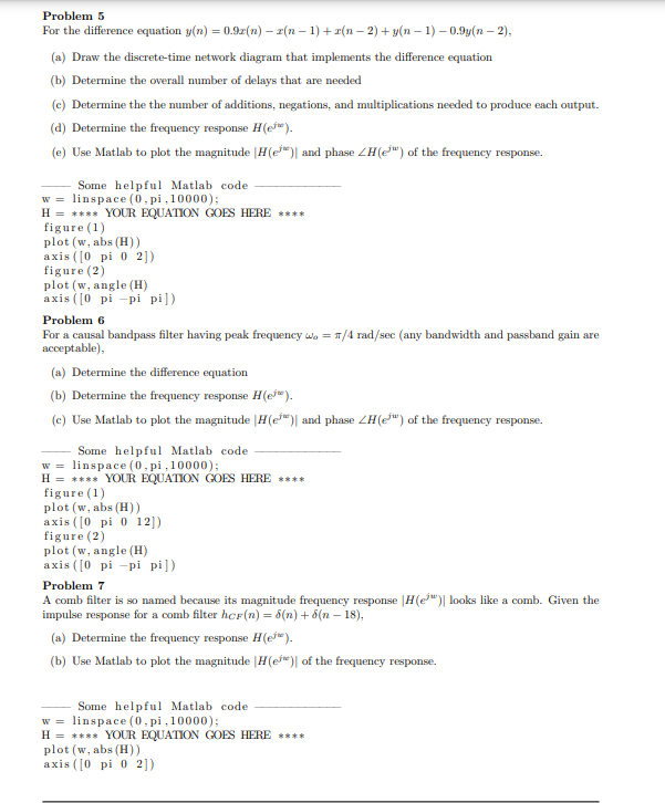 Solved Problem 5 For the difference equation | Chegg.com