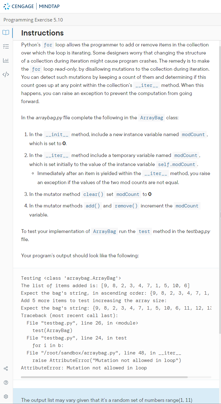 rogramming Exercise 5.10 Tasks Change ArrayBag by | Chegg.com