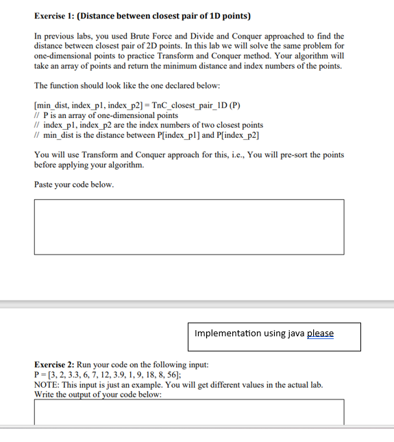 Solved Exercise 1: (Distance between closest pair of 1D | Chegg.com