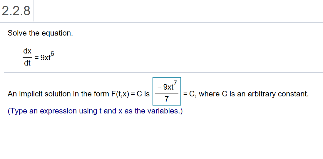 Solved 2.2.8 Solve the equation. dx – 9x6 dt - 9xt' An | Chegg.com