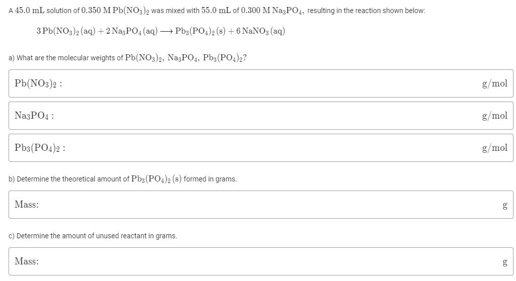 Solved A 45.0 mL solution of 0.350 M Pb(NO3)2 was mixed with | Chegg.com