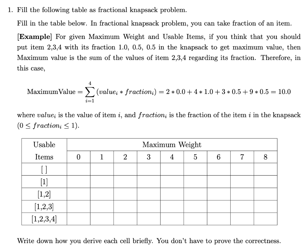 1 1 Three Knapsack Problems 20 Pts You Are