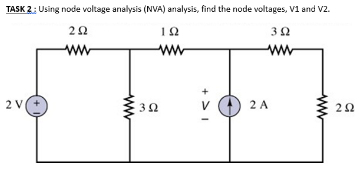 Solved TASK 2: Using node voltage analysis (NVA) analysis, | Chegg.com Solved TASK 2: Using node voltage analysis (NVA) analysis, | Chegg.com
