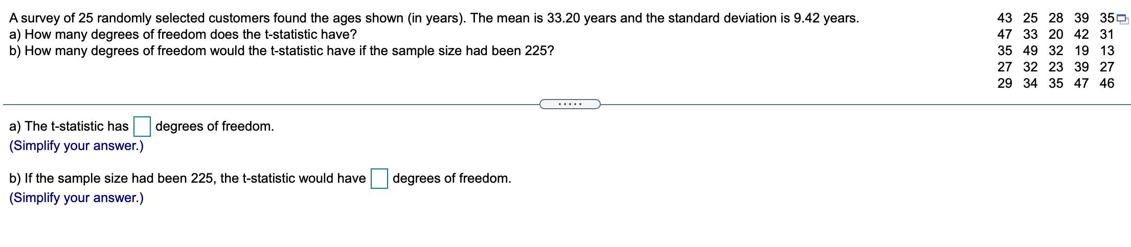 Solved A survey of 25 randomly selected customers found the | Chegg.com