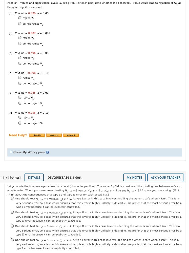 Solved Pairs of P-values and significance levels, &, are | Chegg.com