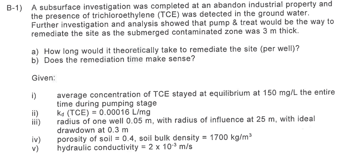 Solved -1) A subsurface investigation was completed at an | Chegg.com