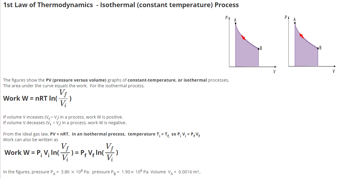Solved 1st Law of Thermodynamics - Isothermal (constant | Chegg.com