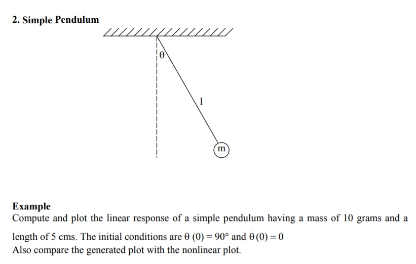 Solved 2. Simple Pendulum V 1 m Example Compute and plot the | Chegg.com
