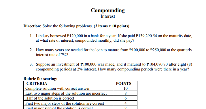 Solved Compounding Interest Direction: Solve the following | Chegg.com