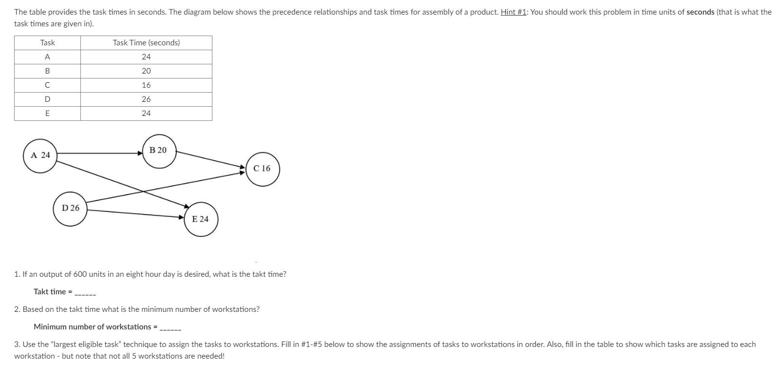 Solved The table provides the task times in seconds. The | Chegg.com