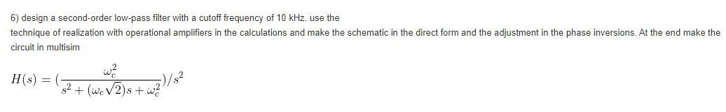 Solved 6) design a second-order low-pass filter with a | Chegg.com