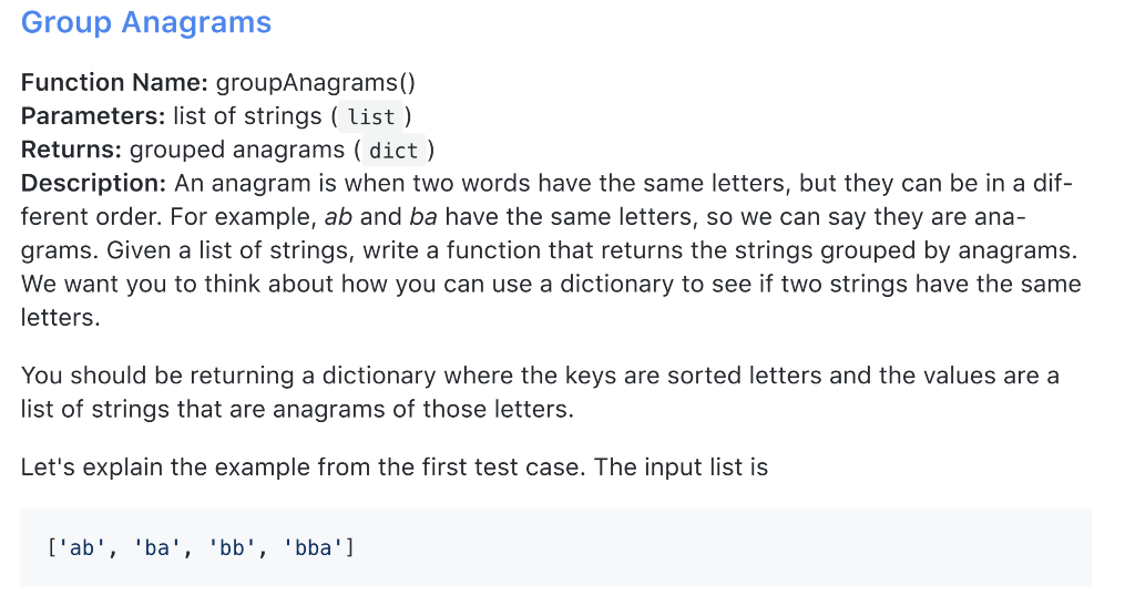 Solved Group Anagrams Function Name: groupAnagrams() | Chegg.com