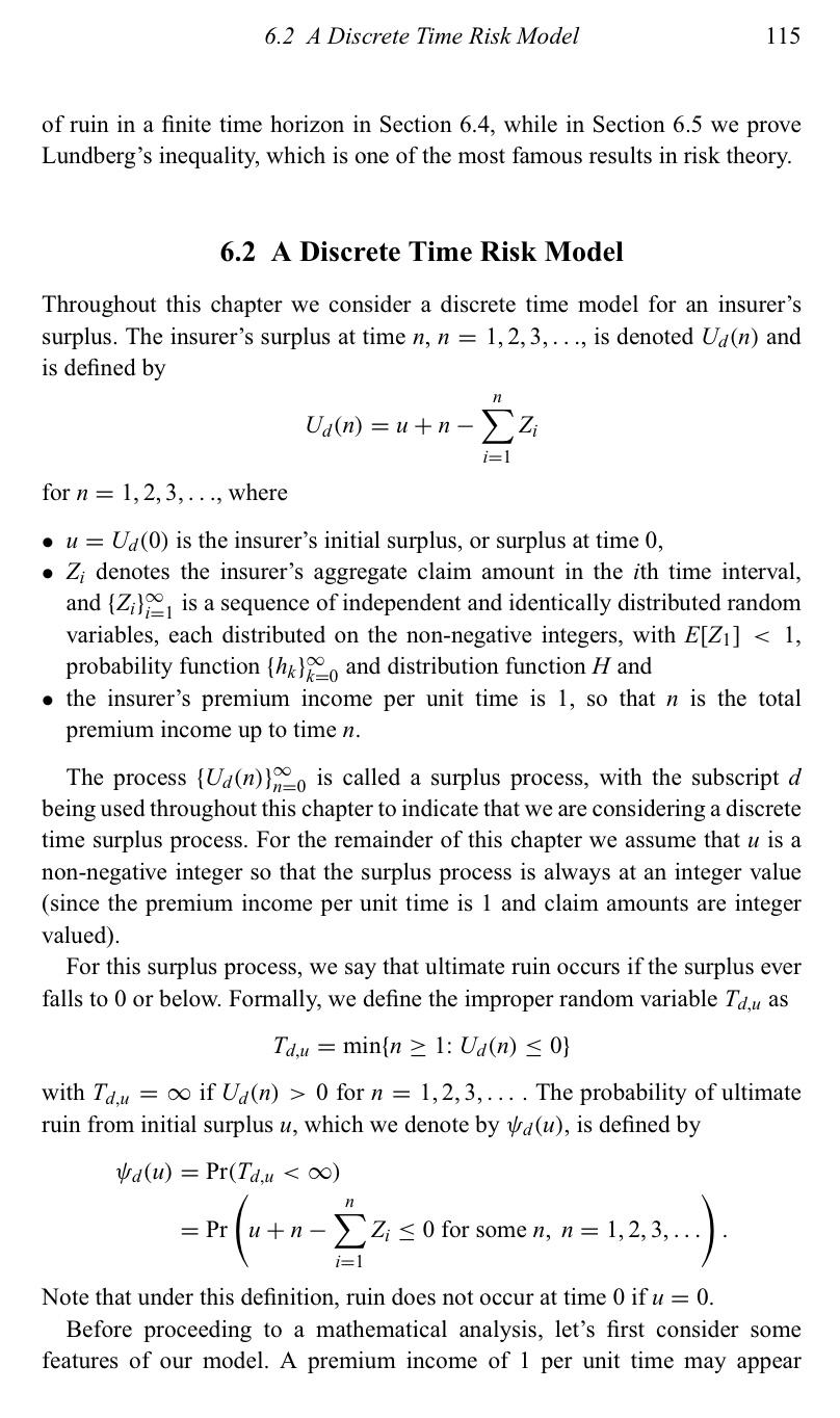 Discrete Time Risk Model and Probability | Chegg.com