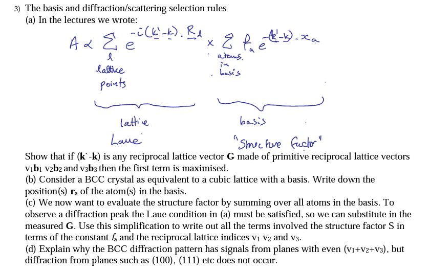 Solved 3) The basis and diffraction/scattering selection | Chegg.com