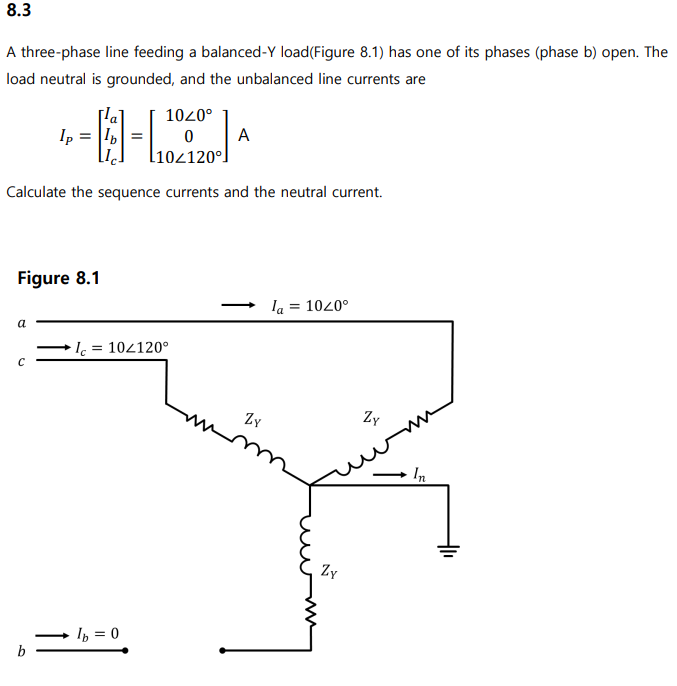 Solved 8.3 A three-phase line feeding a balanced-Y | Chegg.com