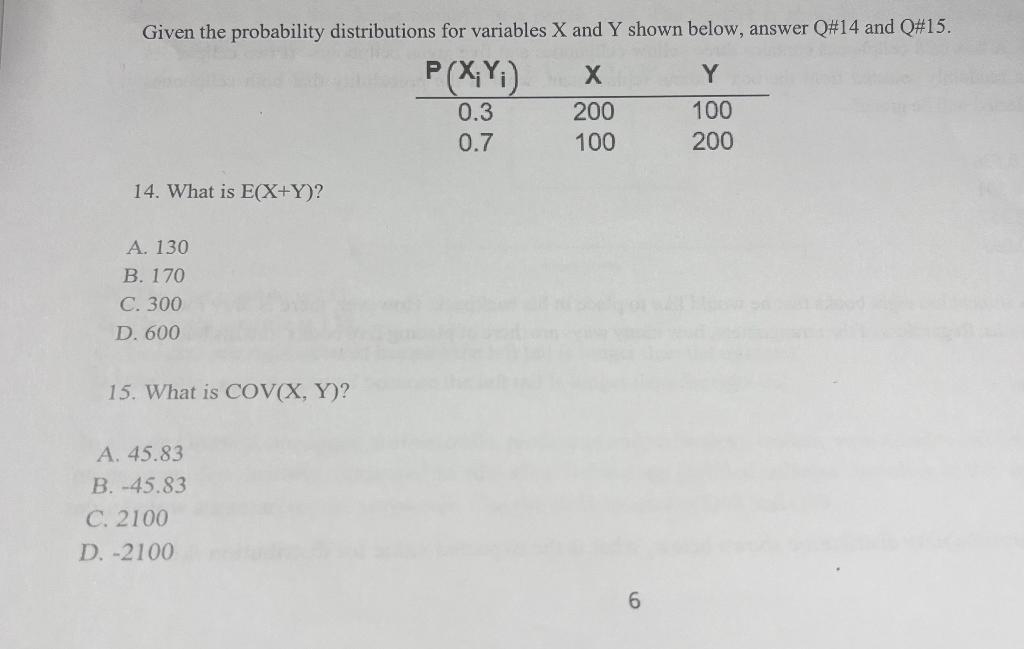 [Solved]: Given the probability distributions for variable