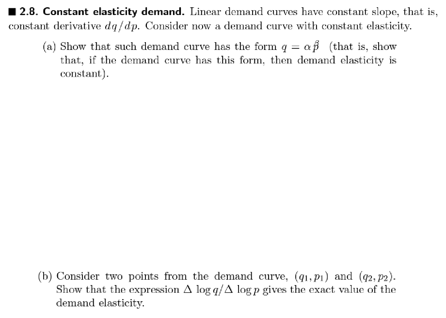 Solved 2.8. Constant elasticity demand. Linear demand curves | Chegg.com