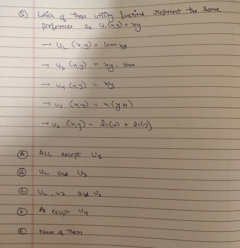 Solved Q) which of these utility functions represent the | Chegg.com