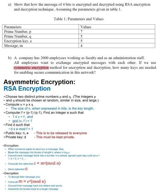 Solved a) Show that how the message of 4 bits is encrypted | Chegg.com