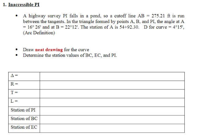 Solved 1. Inaccessible PI A highway survey PI falls in a | Chegg.com