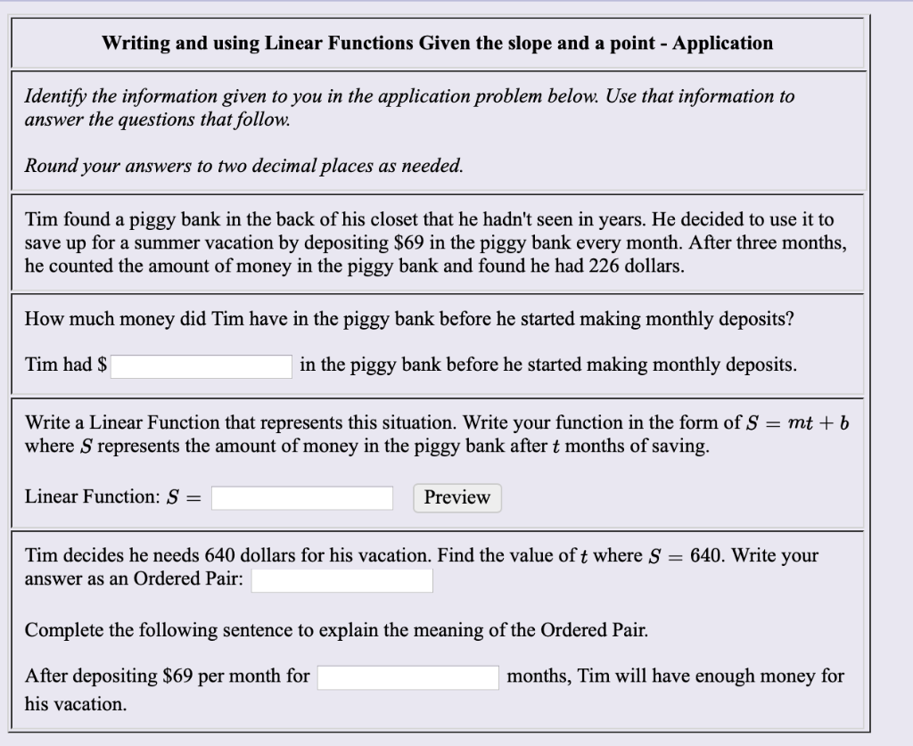 Solved Writing and using Linear Functions Given the slope | Chegg.com