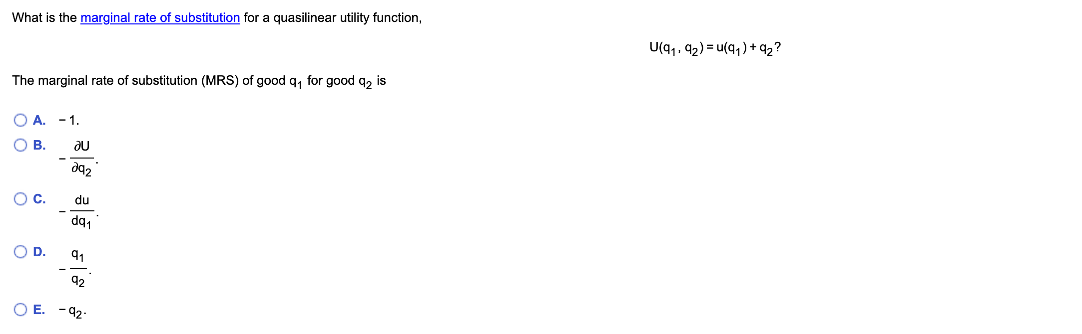 Solved What Is The Marginal Rate Of Substitution For A
