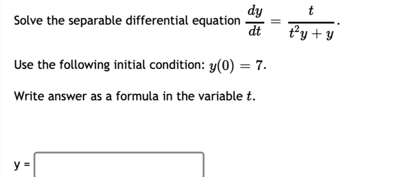Solved t Solve the separable differential equation dy dt | Chegg.com