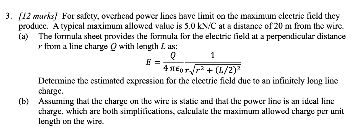 Solved or safety, overhead power lines have limit on the | Chegg.com