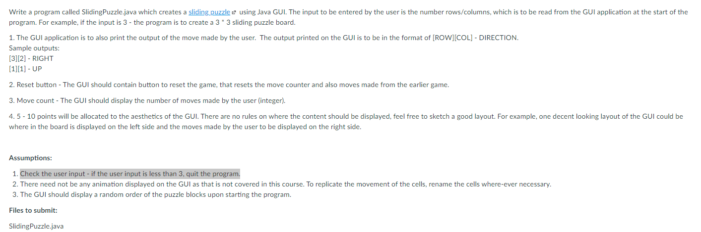Write a program called Sliding Puzzle.java which | Chegg.com