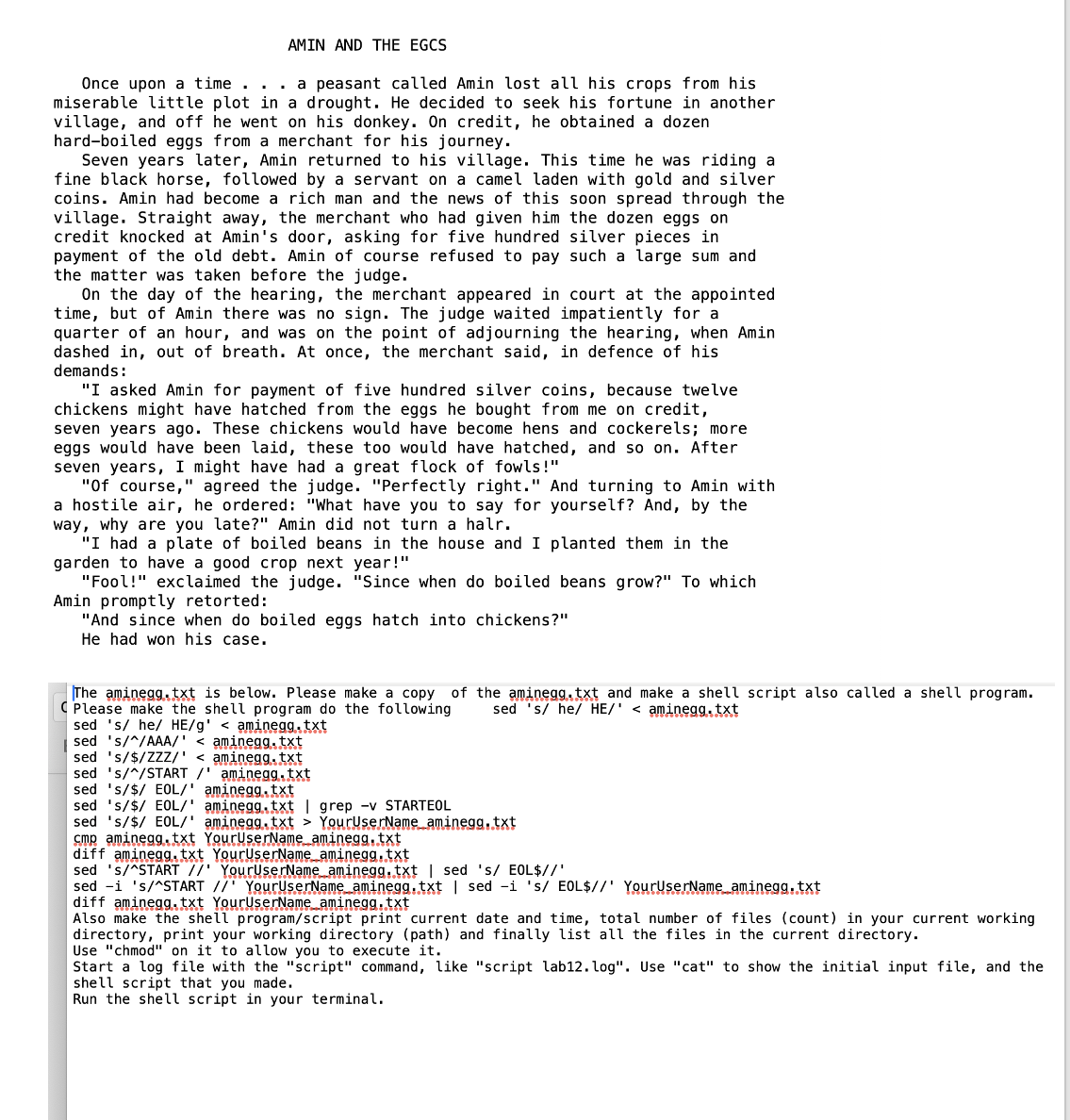 Solved Please make a copy of the aminegg.txt,the file is | Chegg.com
