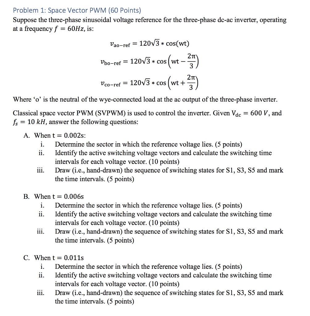 Solved Problem 1: Space Vector PWM (60 Points) Suppose the | Chegg.com