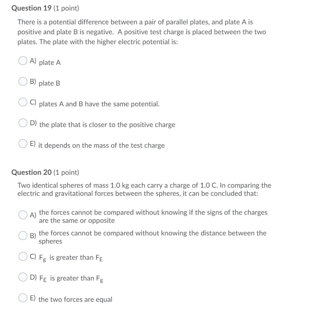 Solved Question 19 (1 point) There is a potential difference | Chegg.com