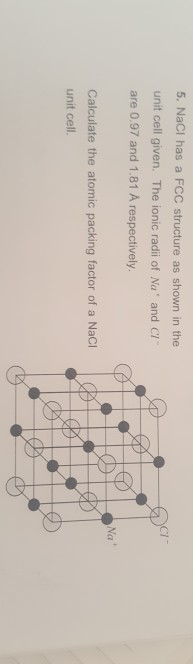 Solved 5. NaCl has a FCC structure as shown in the unit cell | Chegg.com