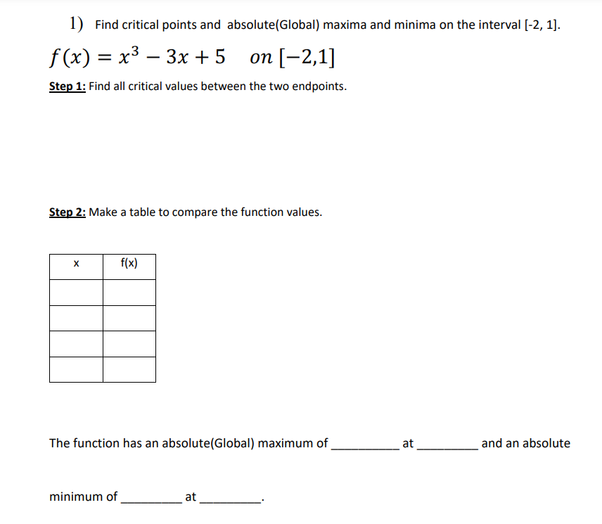 Solved 1) Find critical points and absolute(Global) maxima | Chegg.com