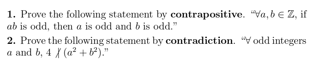 Solved 1. Prove the following statement by contrapositive. " | Chegg.com