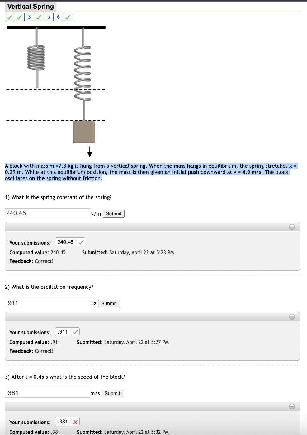 Solved A block with mass m=7.3 kg is hung from a vertical | Chegg.com
