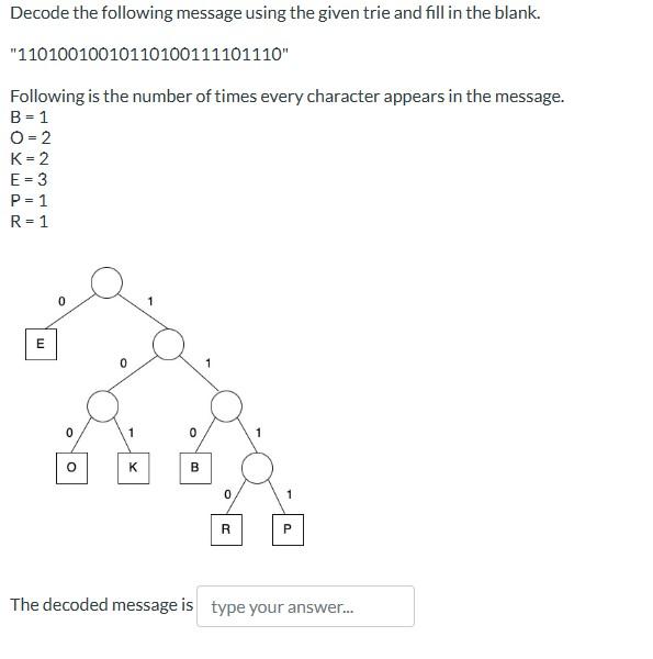 Solved Decode the following message using the given trie and | Chegg.com Solved Decode the following message using the given trie and | Chegg.com