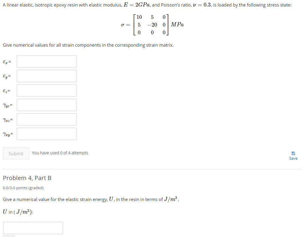 Solved A linear elastic, isotropic epoxy resin with elastic | Chegg.com