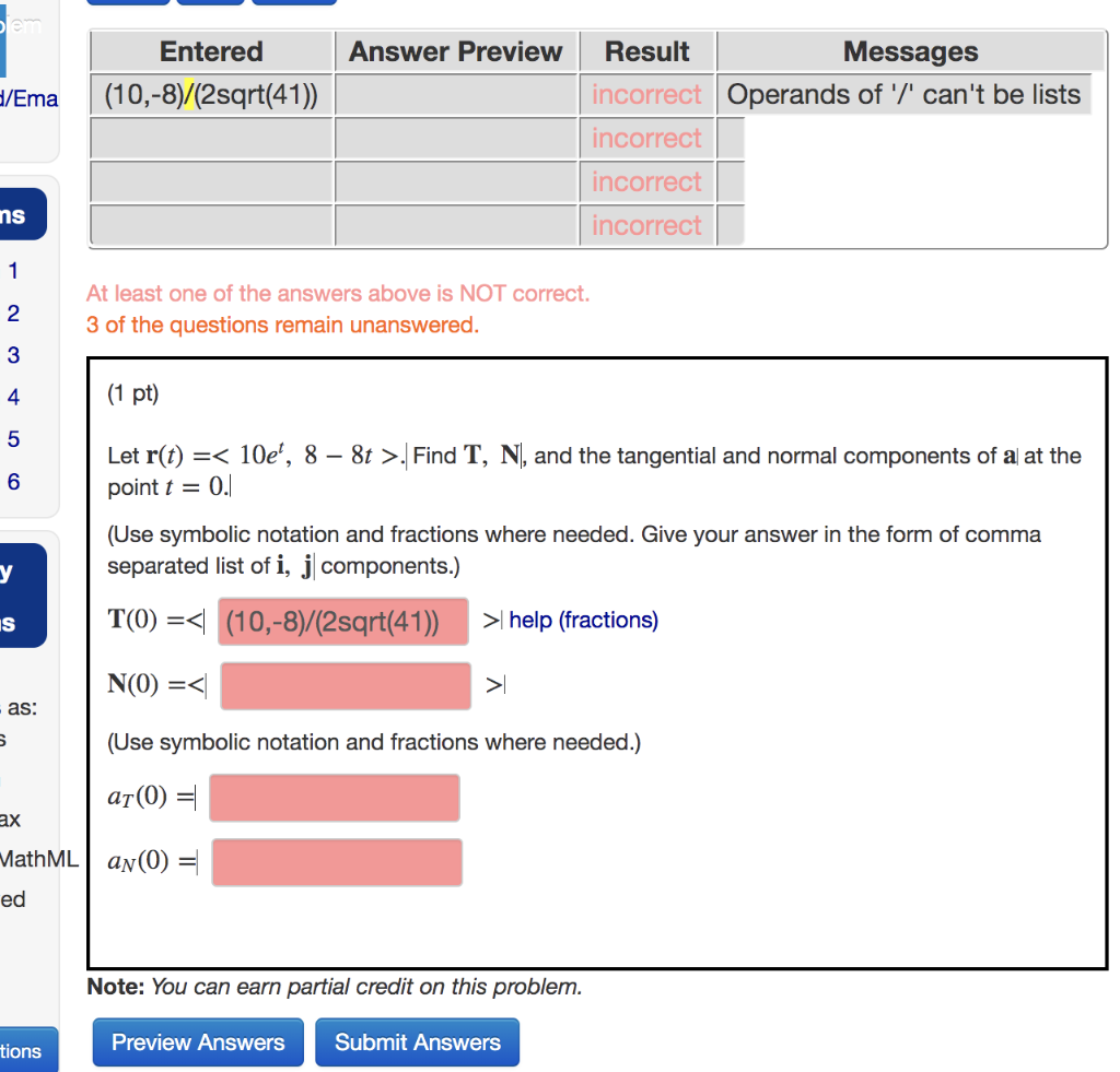 Solved Entered Answer Preview /Ema (10,-8)/(2sqrt(41) Result | Chegg.com