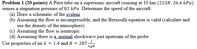 Solved Problem 1 (20 ﻿points) ﻿A Pitot tube on a supersonic | Chegg.com