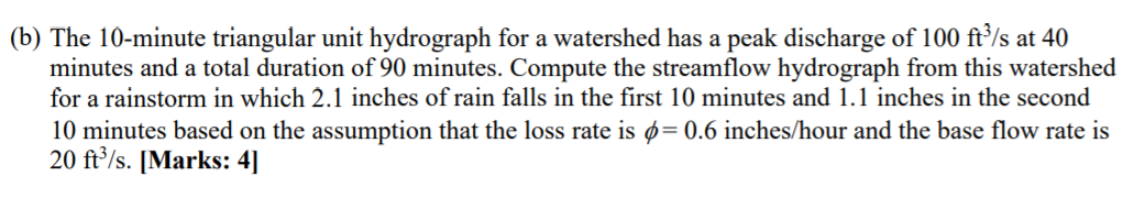 Solved (b) The 10-minute triangular unit hydrograph for a | Chegg.com