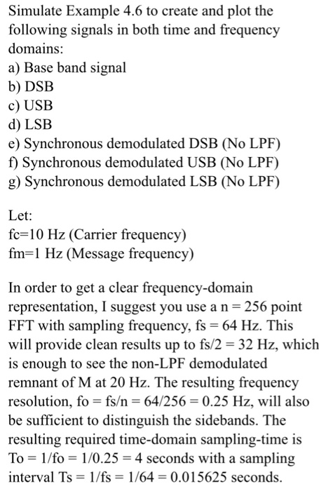 Solved Example 4.6 Tone Modulation: SSB Find ? B(t) for the | Chegg.com