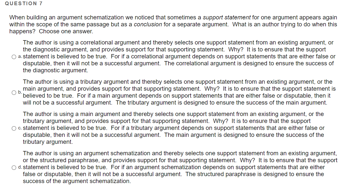Solved QUESTION 7 When building an argument schematization | Chegg.com