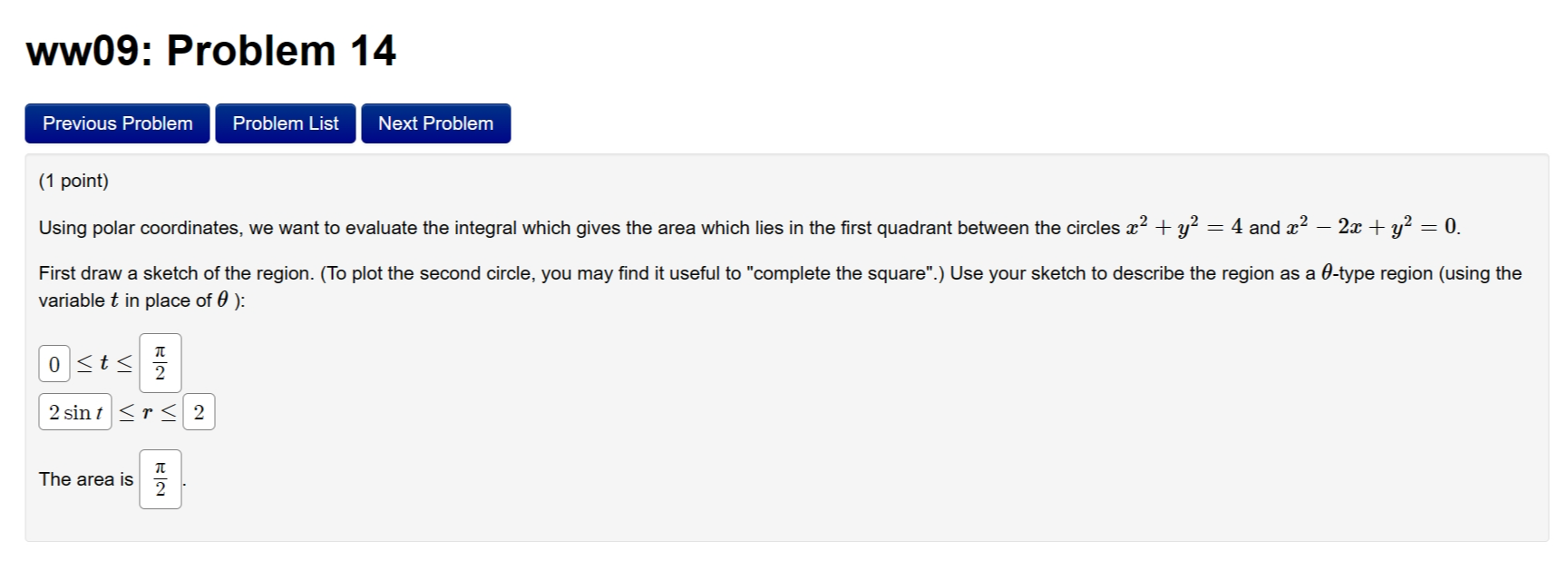 Solved ww09: Problem 14(1 ﻿point) ﻿variable t ﻿in place of | Chegg.com