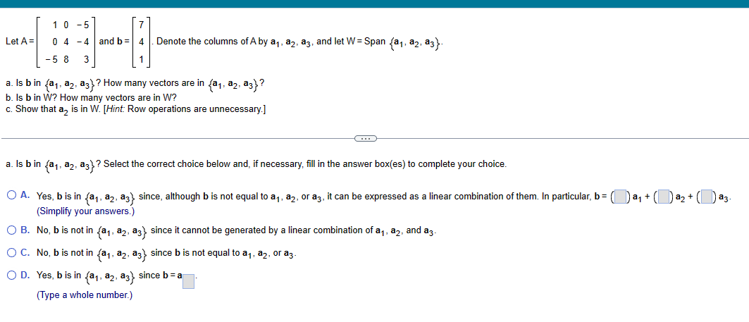 Solved Let A=[10-504-4-583] ﻿and b=[741]. ﻿Denote the | Chegg.com