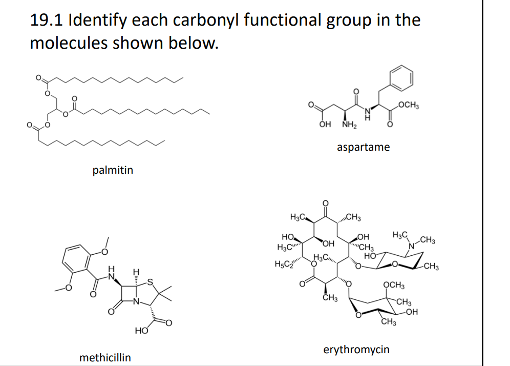Solved 19.1 Identify each carbonyl functional group in the | Chegg.com
