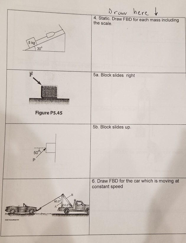 Solved D raw here 4. Static. Draw FBD for each mass | Chegg.com