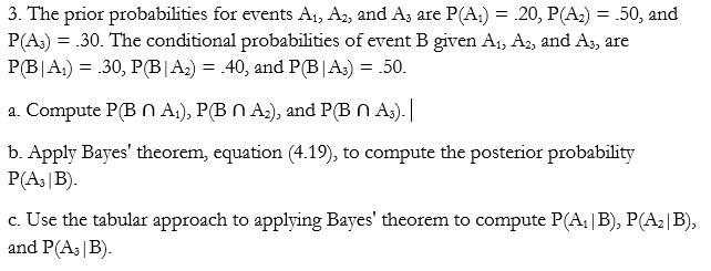 Solved 3. The prior probabilities for events A1, A2, and Az | Chegg.com