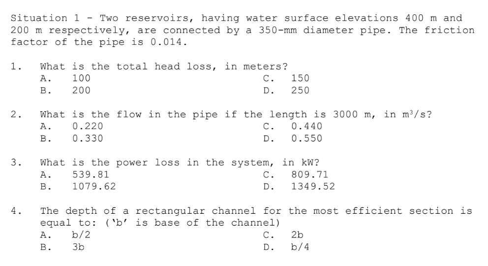Solved Situation 1 - Two reservoirs, having water surface | Chegg.com