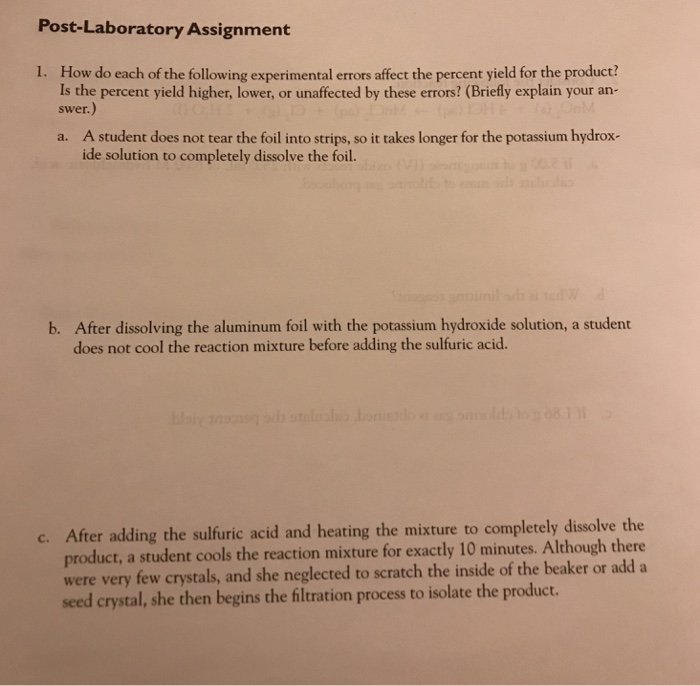 Solved Post-Laboratory Assignment 1. How do each of the | Chegg.com